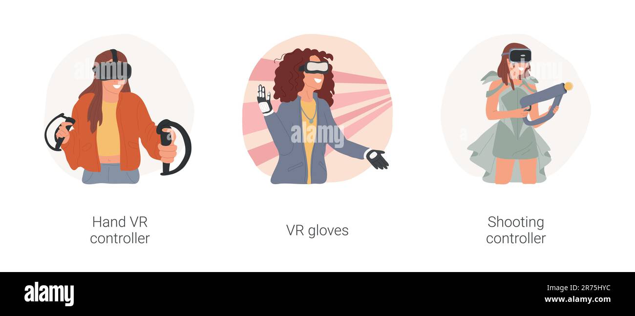 VR accessories isolated cartoon vector illustration set. Hand ...