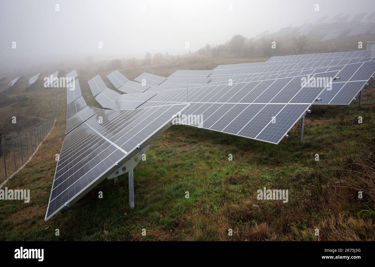 Solar panels in mist hi-res stock photography and images - Alamy