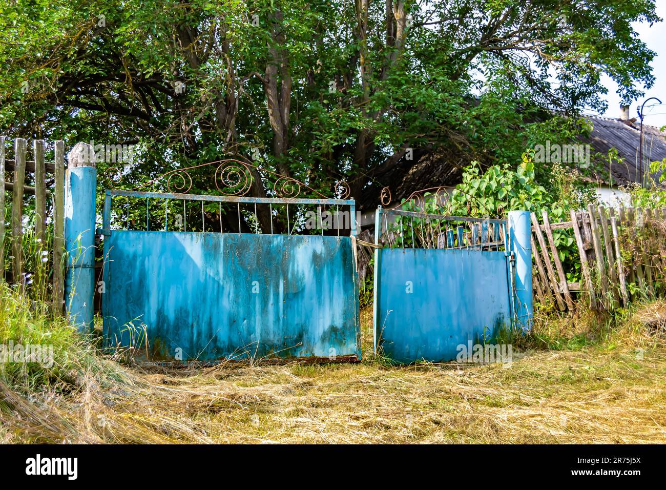 Beautiful old gate from abandoned house in village on natural ...