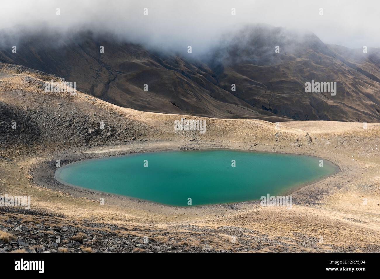 Panoramic view of Gistova lake, the highest alpine lake of Greece on ...