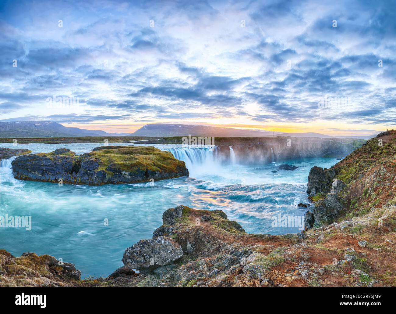 Breathtaking sunset scene of powerful Godafoss waterfall. Dramatic sky ...