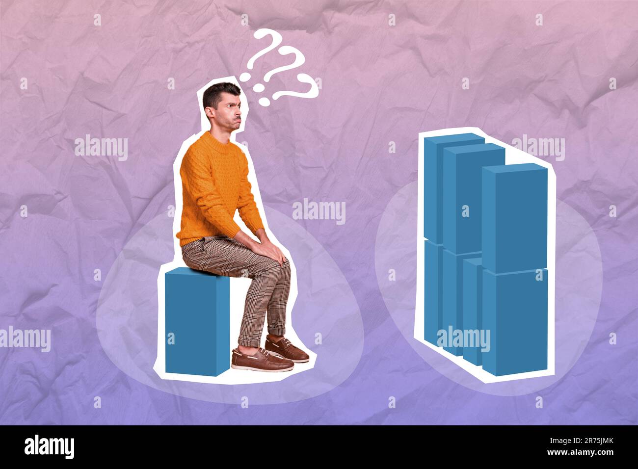 Artwork image 3d collage sketch of minded puzzled questioned guy ...