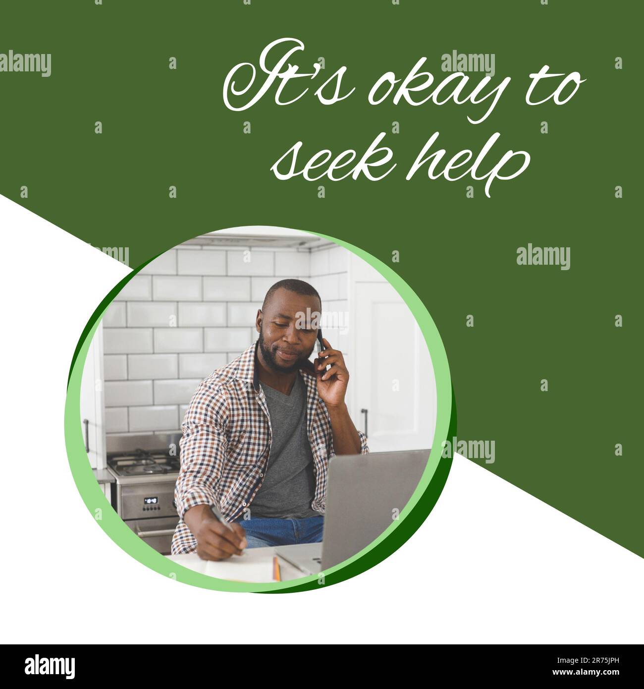 Composition of it's okay to seek help text and african american man on ...