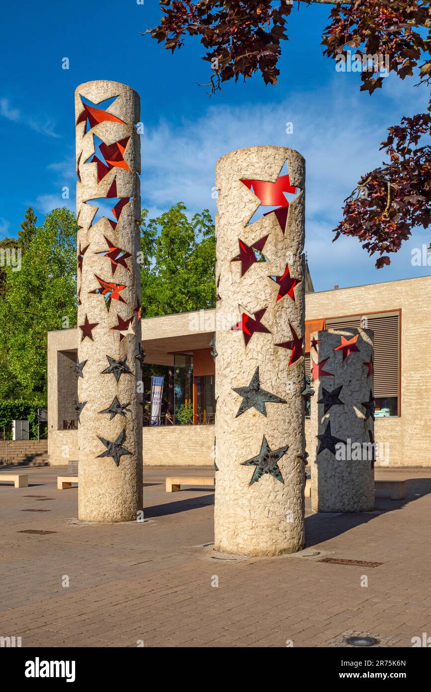 Pillars of Nations at the Museum of Europe in Schengen, Benelux ...