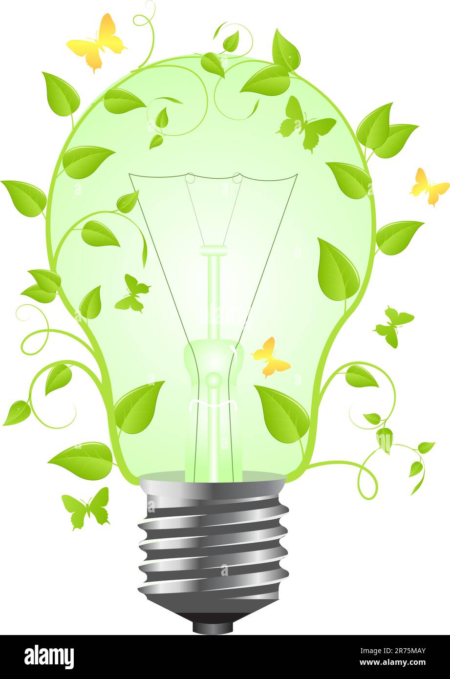 Tungsten light bulb with plant. Isolated on white background. Vector ...