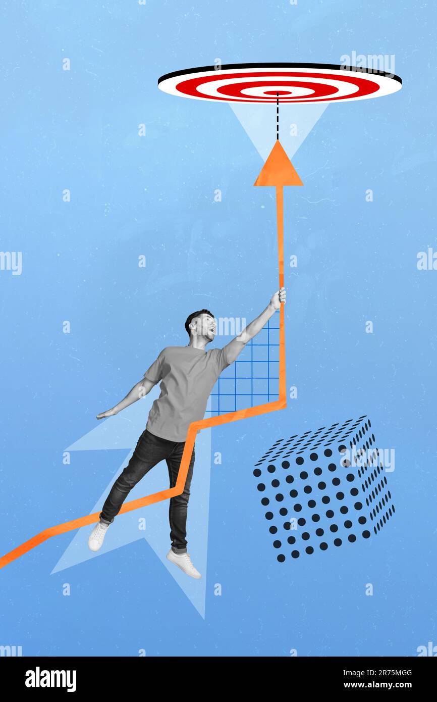 Creative graphics collage painting of purposeful guy looking achieving ...