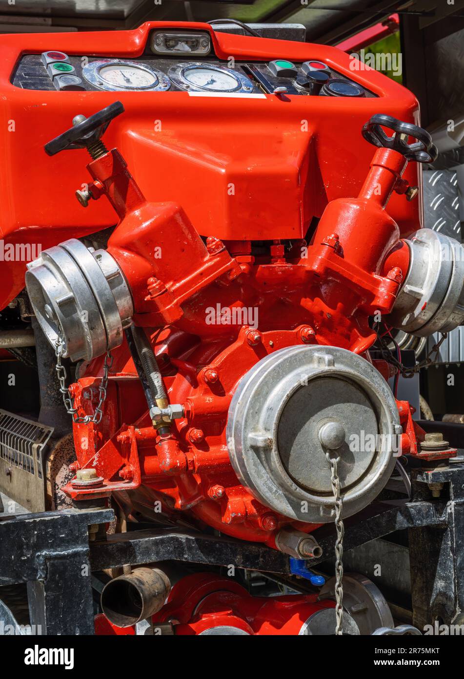 Detail of a vintage red fire engine of the fire brigade Stock Photo - Alamy