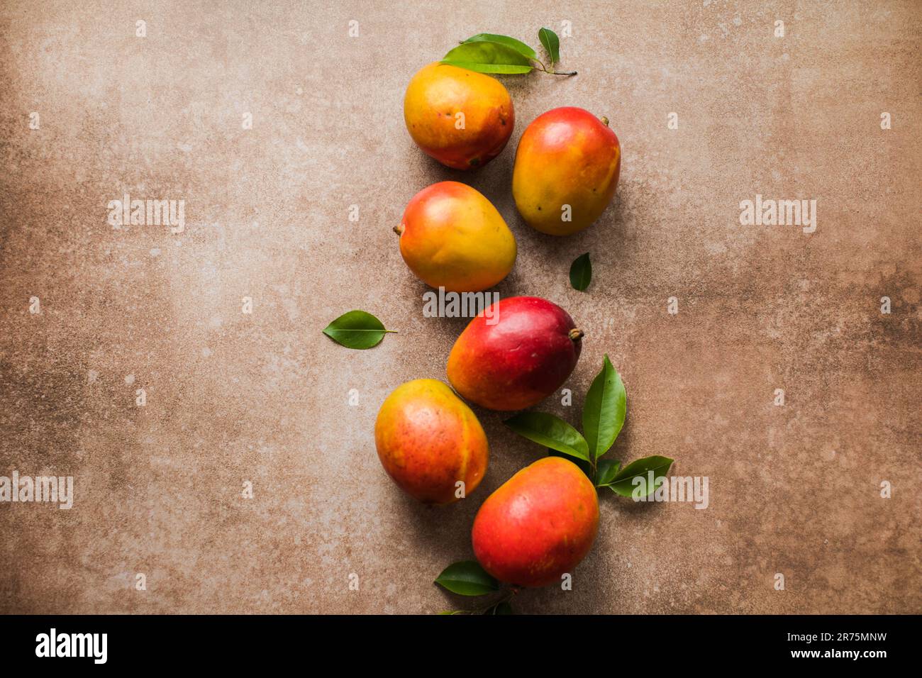 Mango background design concept. Top view of fresh mango fruit pattern ...