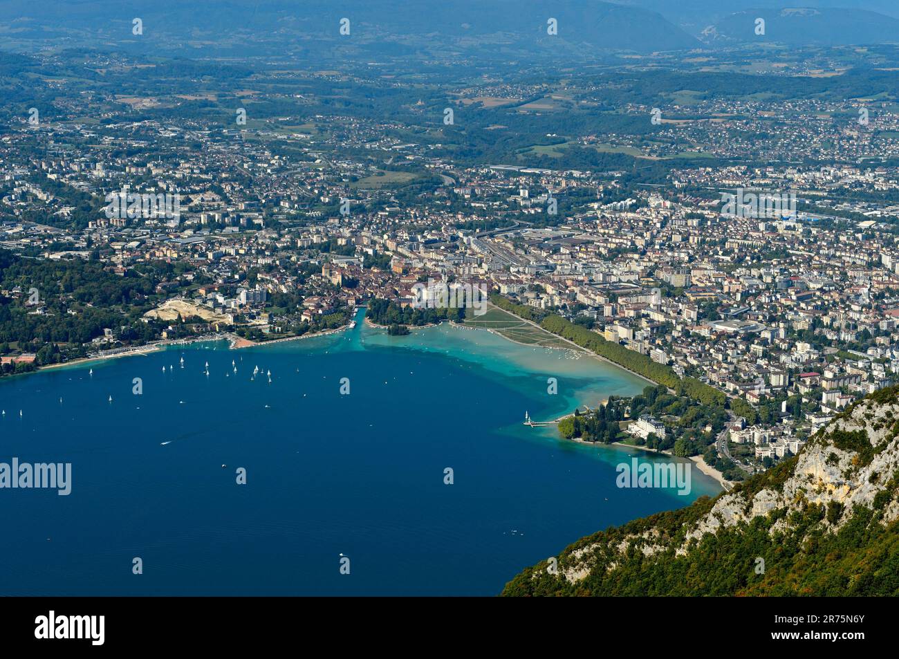 View from Mont Veyrier on the lake of Annecy, Lac d'Annecy and the city ...