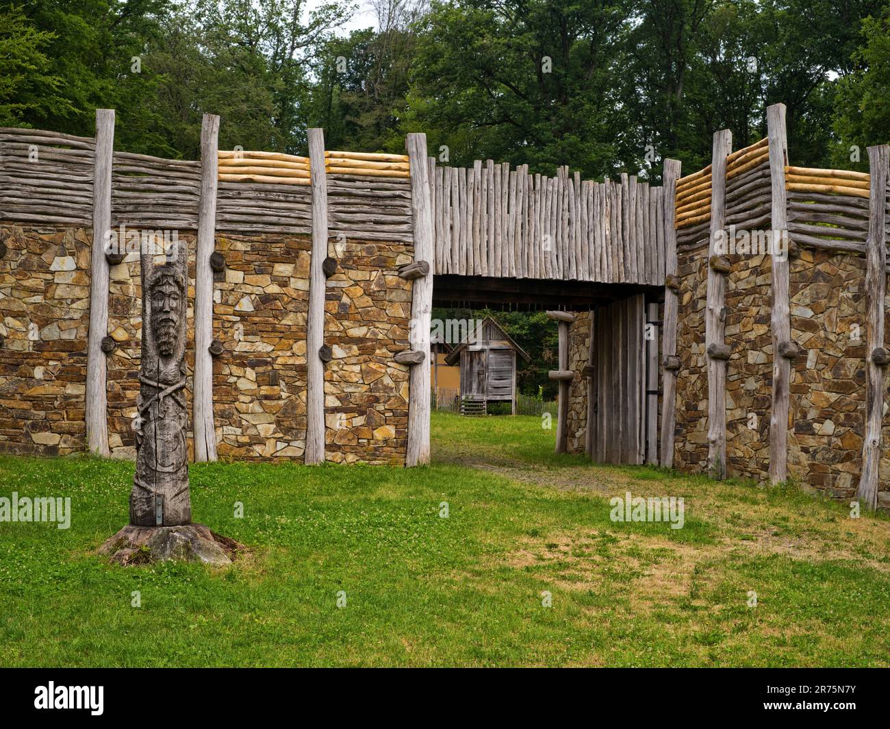 Europe, Germany, Hesse, Central Hesse, Gleiberger Land, reconstructed Celtic settlement at ...