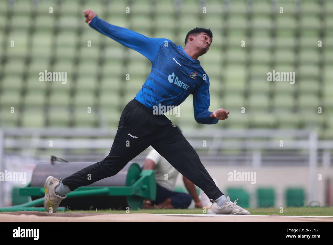 Bangladeshi fast bowler Tashkin Ahmed bowl during practice session at ...