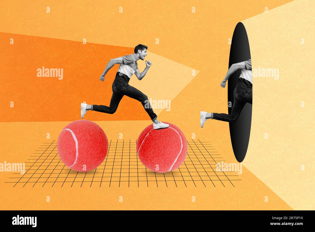 Photo cartoon comics sketch collage picture of purposeful guy running ...