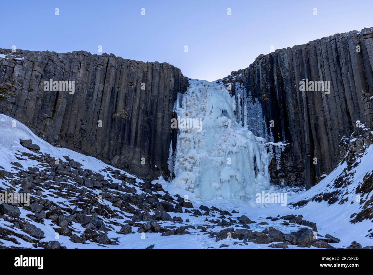 Winter view of icy Studlafoss waterfall in East Iceland Stock Photo - Alamy