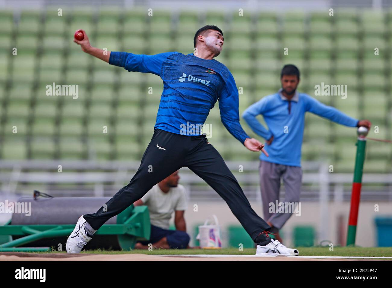 Bangladeshi fast bowler Tashkin Ahmed bowl during practice session at ...