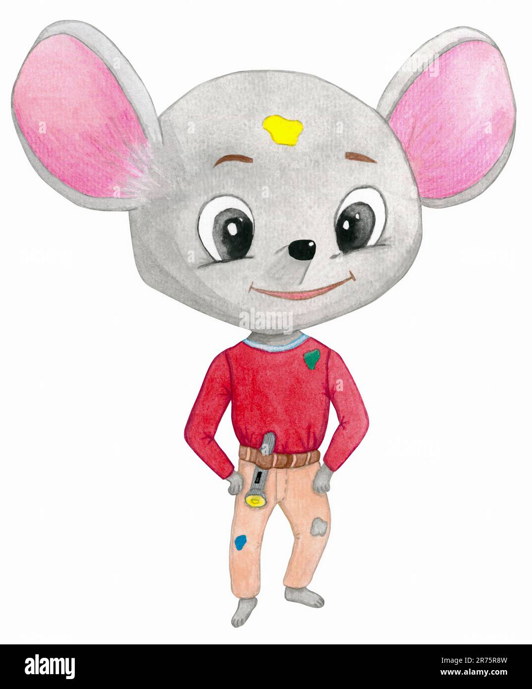 Watercolor illustration little gray mouse or rat Stock Photo - Alamy