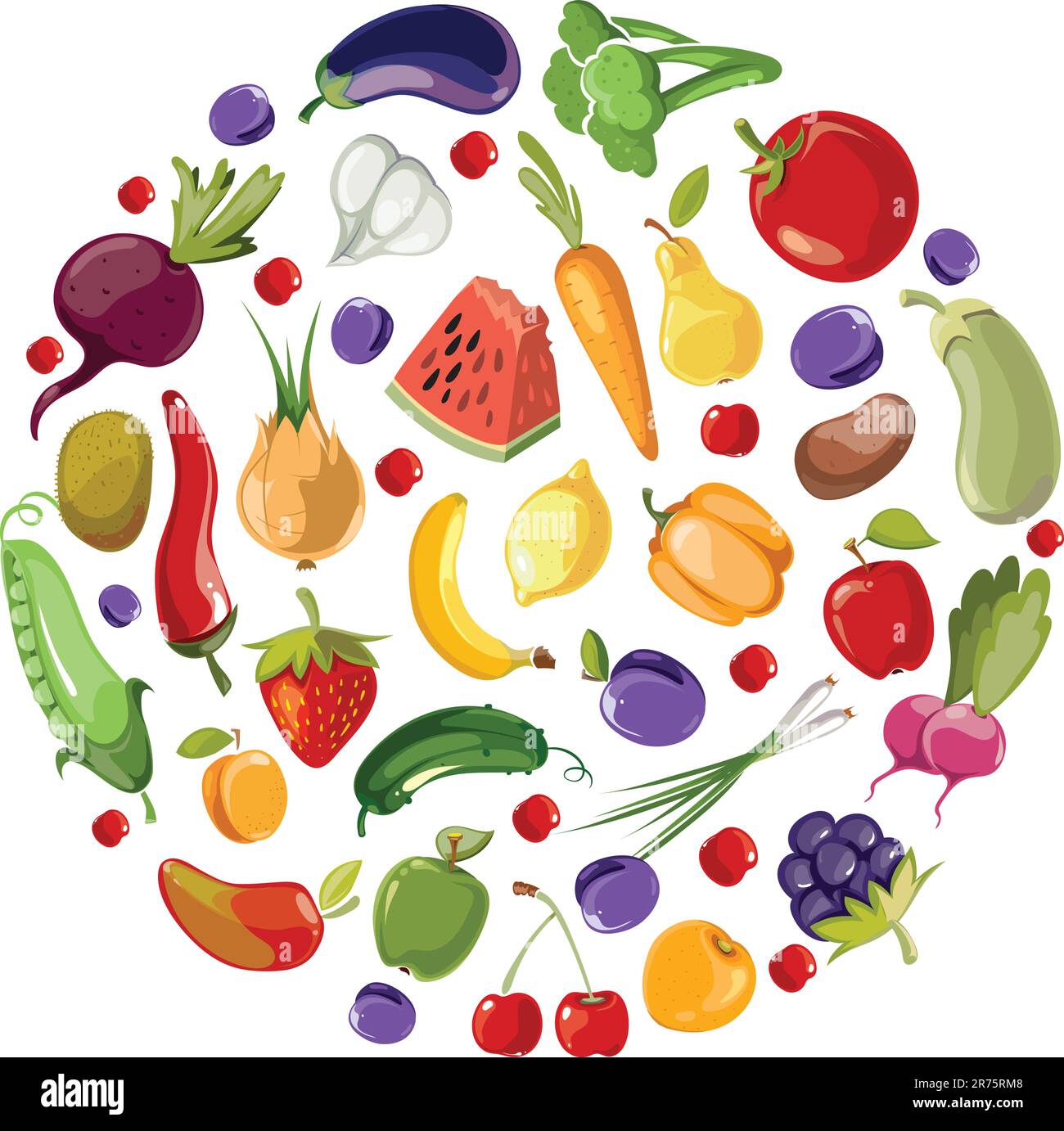 Fruit and vegetables food icons in circle design vector Stock Vector ...