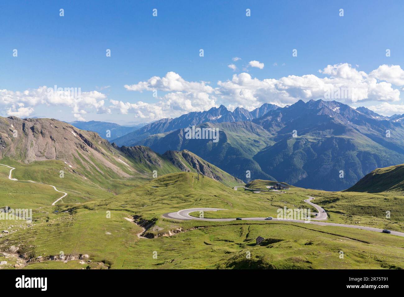 Großglockner High Alpine Road, curves and hairpin bends, view to the ...