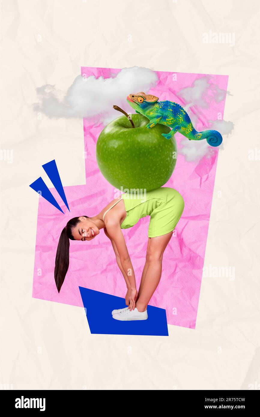 Creative collage template of lady yoga coach trainer have interactive ...