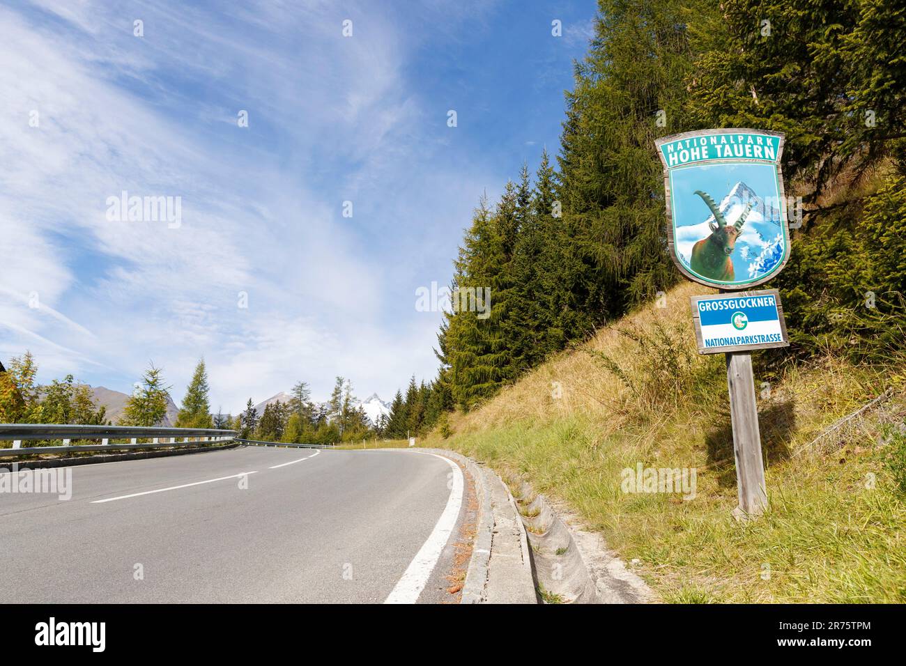 Sign Hohe Tauern National Park on the Grossglockner High Alpine Road ...