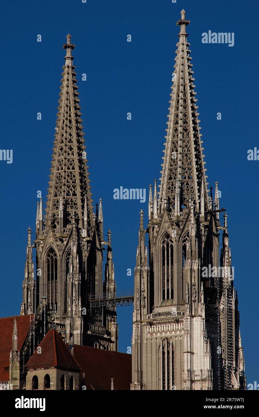 Twin neo-Gothic spires of St Peter’s Cathedral or the Dom St Peter in ...