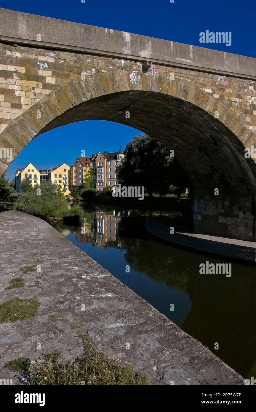 Northern arch of the Steinerne Brücke or Stone Bridge, in Regensburg ...