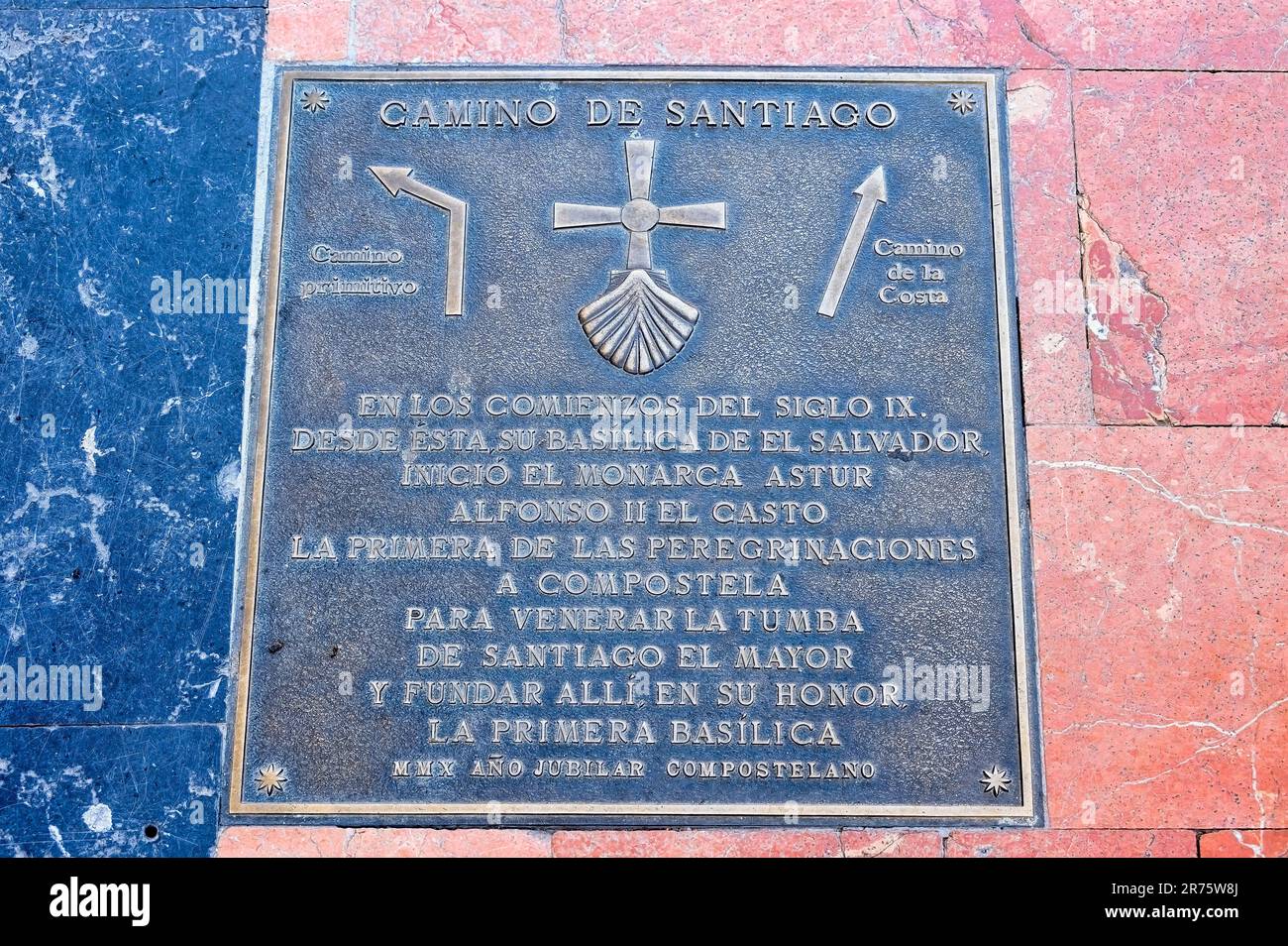 Oviedo, Asturias, Spain - February 12, 2023: A square tile plaque ...