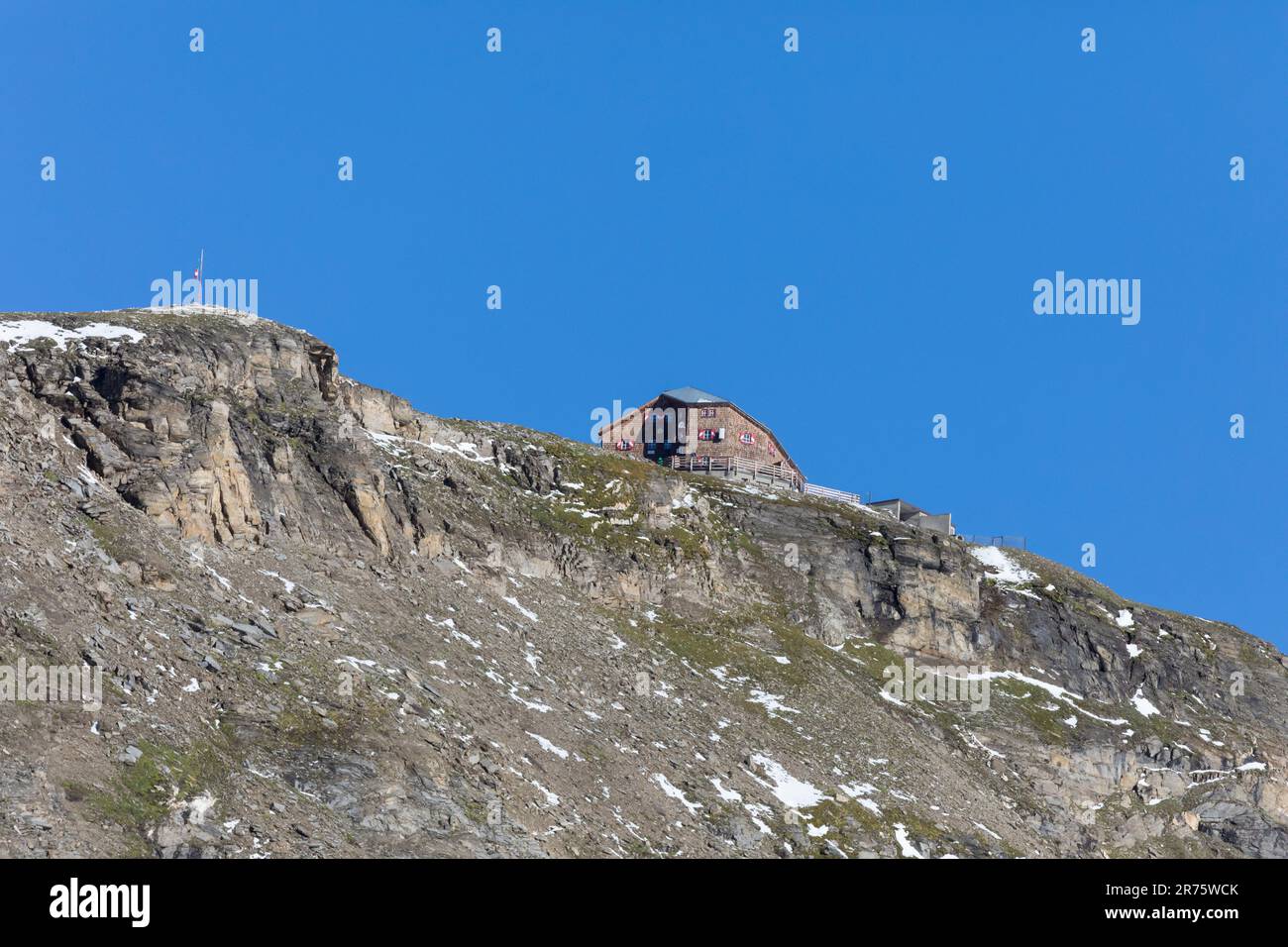 Oberwalder hut, shelter on large castle stable under blue sky Stock ...
