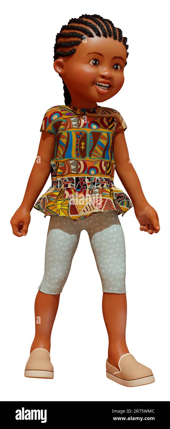3D rendering of a cartoon African girl isolated on white background ...
