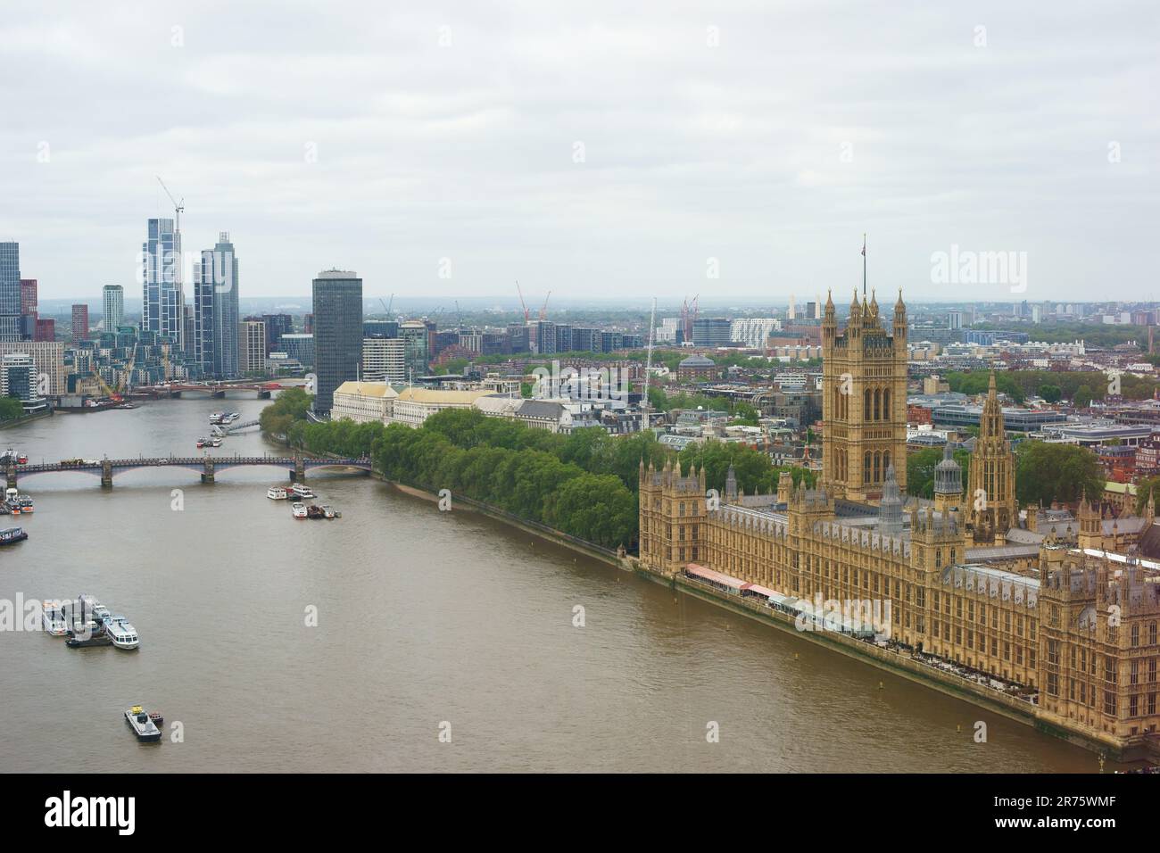 England: panorama of London City, including River Thames, Westminster ...