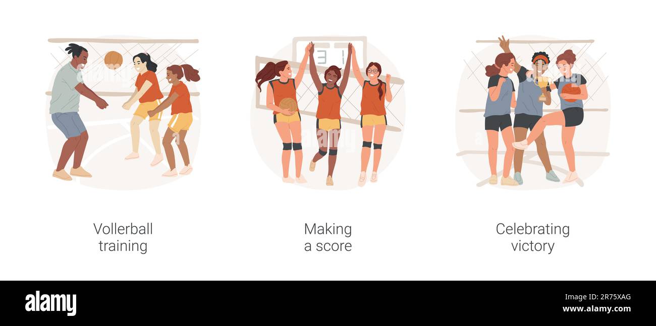 Volleyball isolated cartoon vector illustration set. Teenage volleyball ...