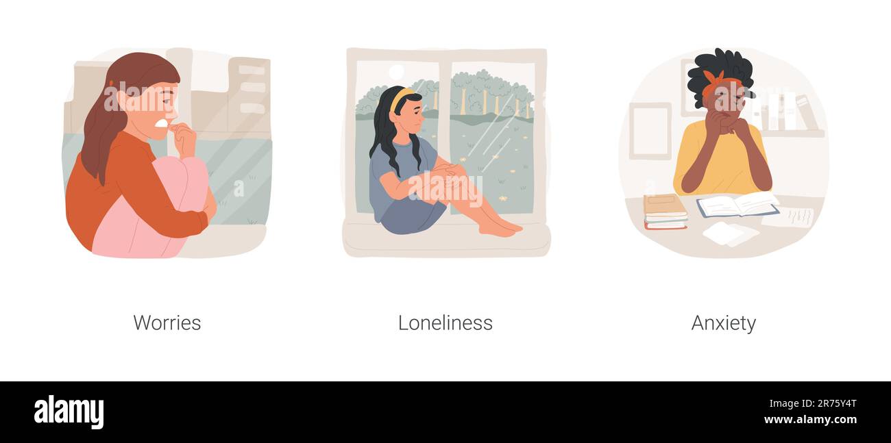 Teen negative feelings isolated cartoon vector illustration set. Sad ...