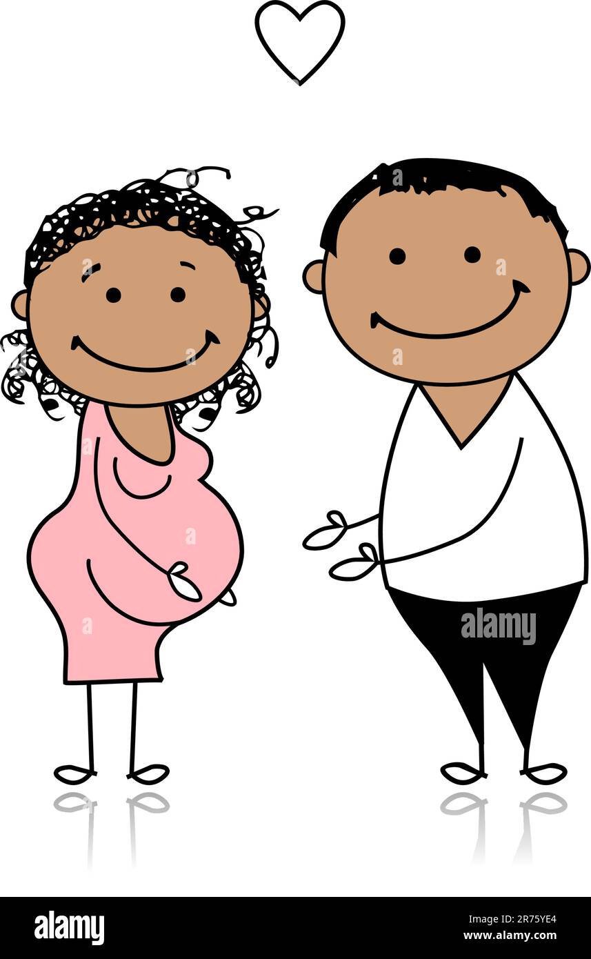 Expecting Baby Graphics Happy Pregnant Woman Flat Color Vector