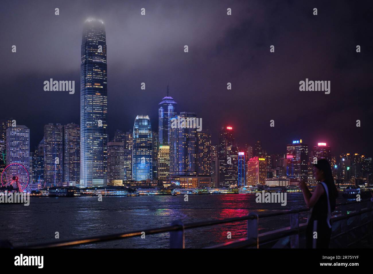 Hong Kong, China - April 18 2023: Night view of Victoria Harbour ...