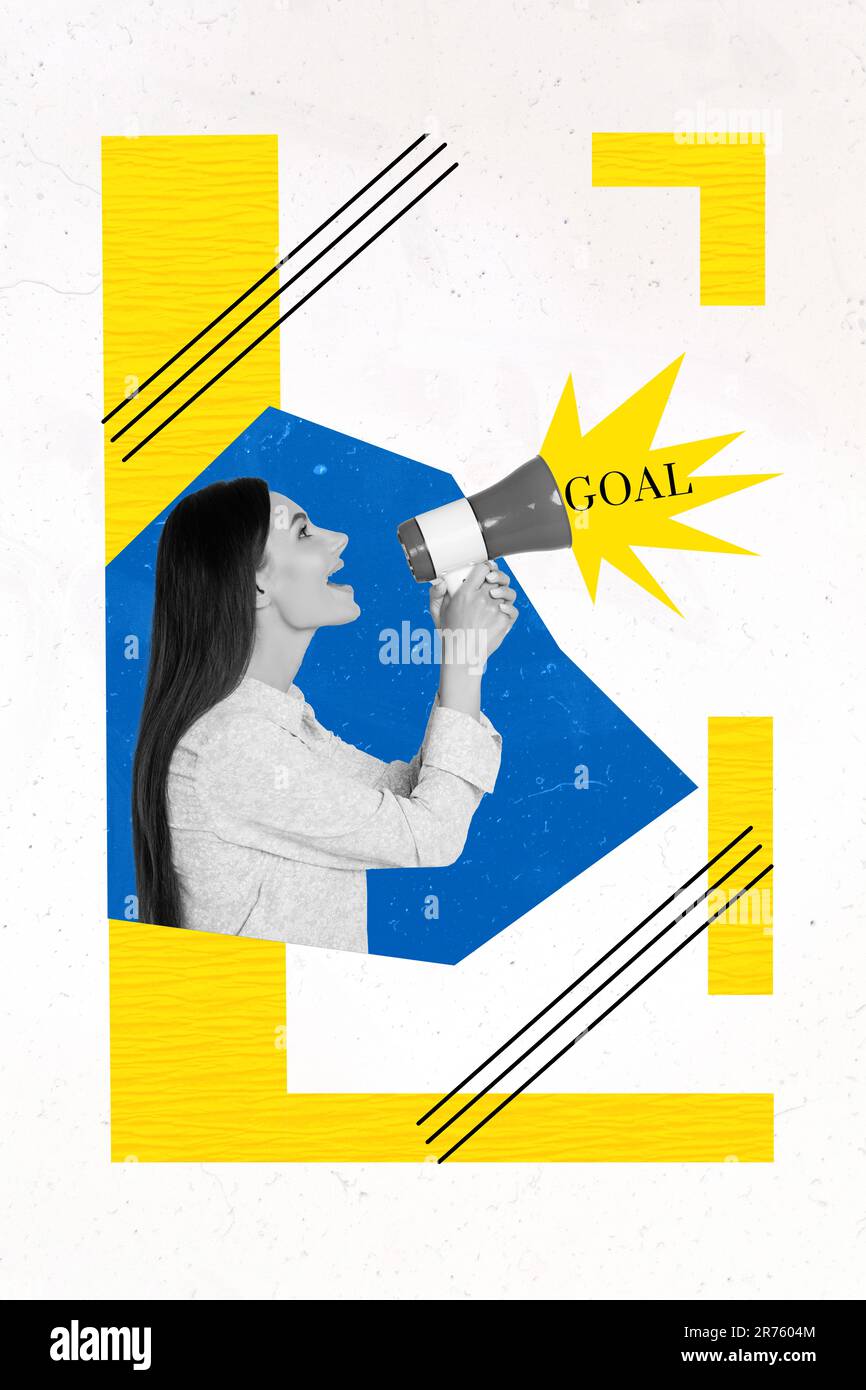 Vertical collage picture of black white colors girl communicate talk ...