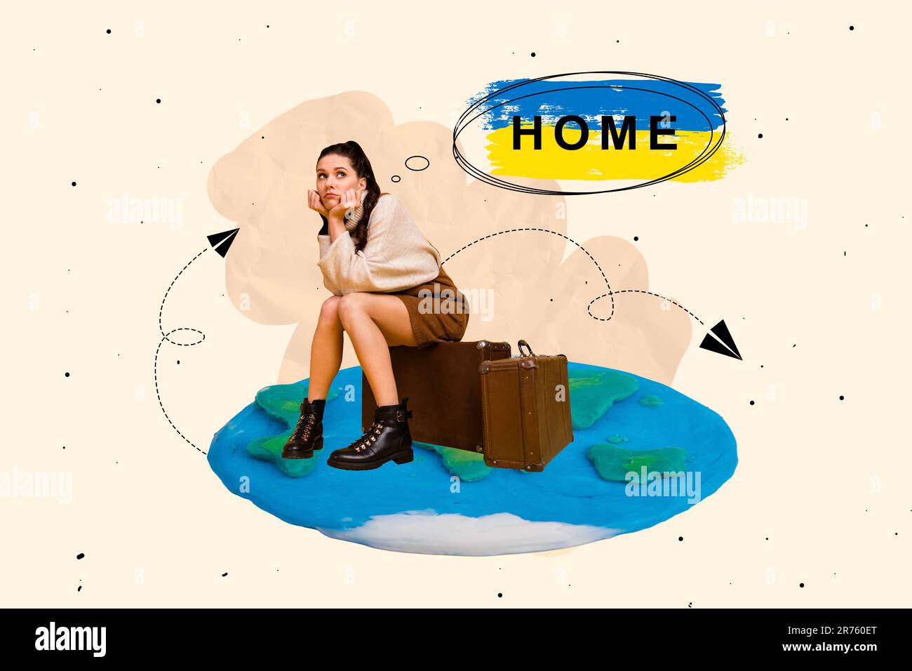 Creative abstract template graphics collage image of dreamy lady ...