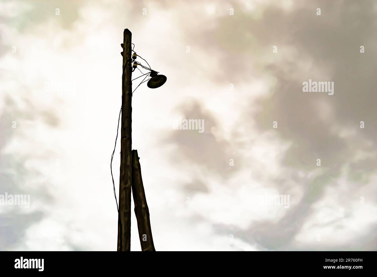 Power electric pole with line wire on colored background close up ...