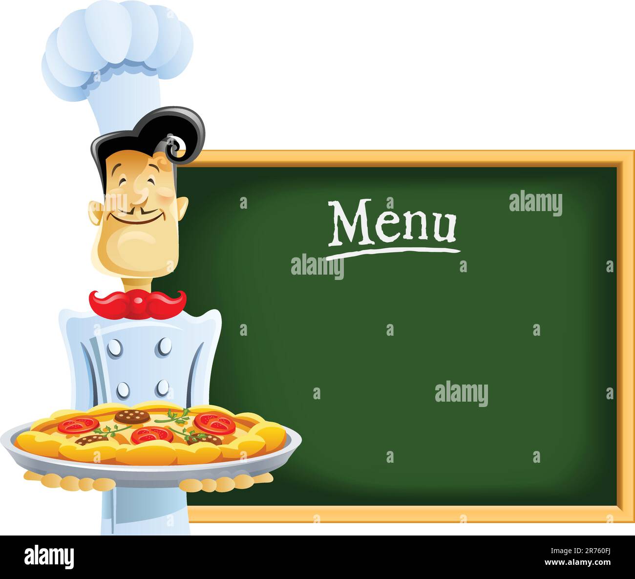cook with pizza and menu vector illustration isolated on white ...