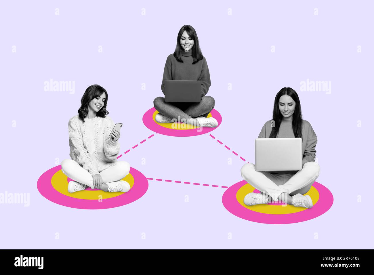 Collage illustration of three people girls business management course ...