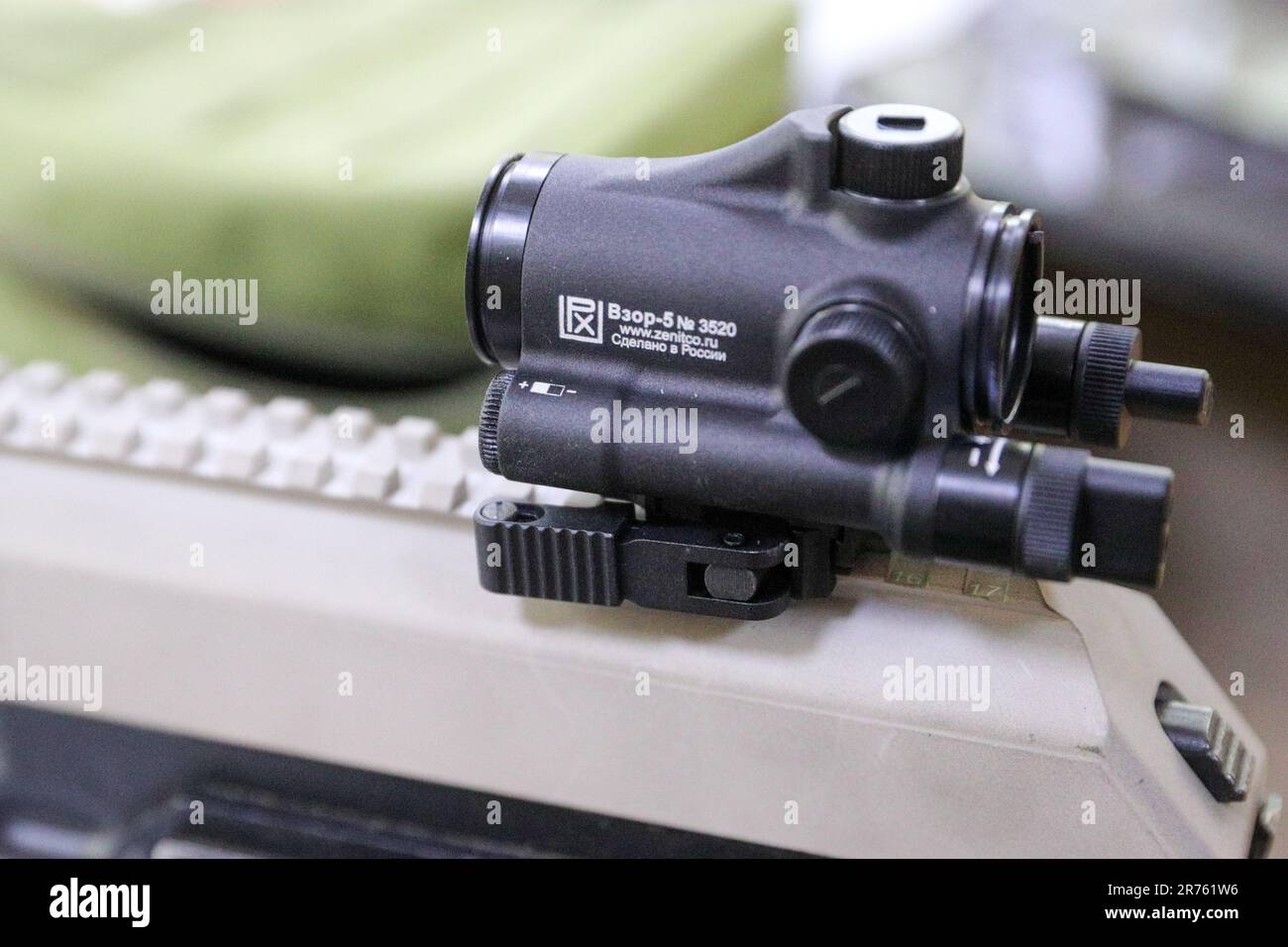 09.06.2023. Russia. Moscow. Collimator sight for weapons in the shop of ...