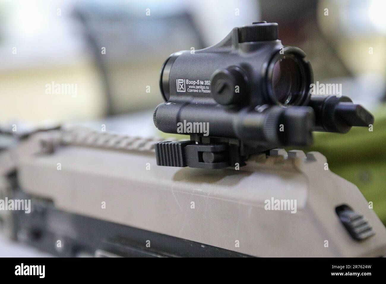 09.06.2023. Russia. Moscow. Collimator sight for weapons in the shop of ...