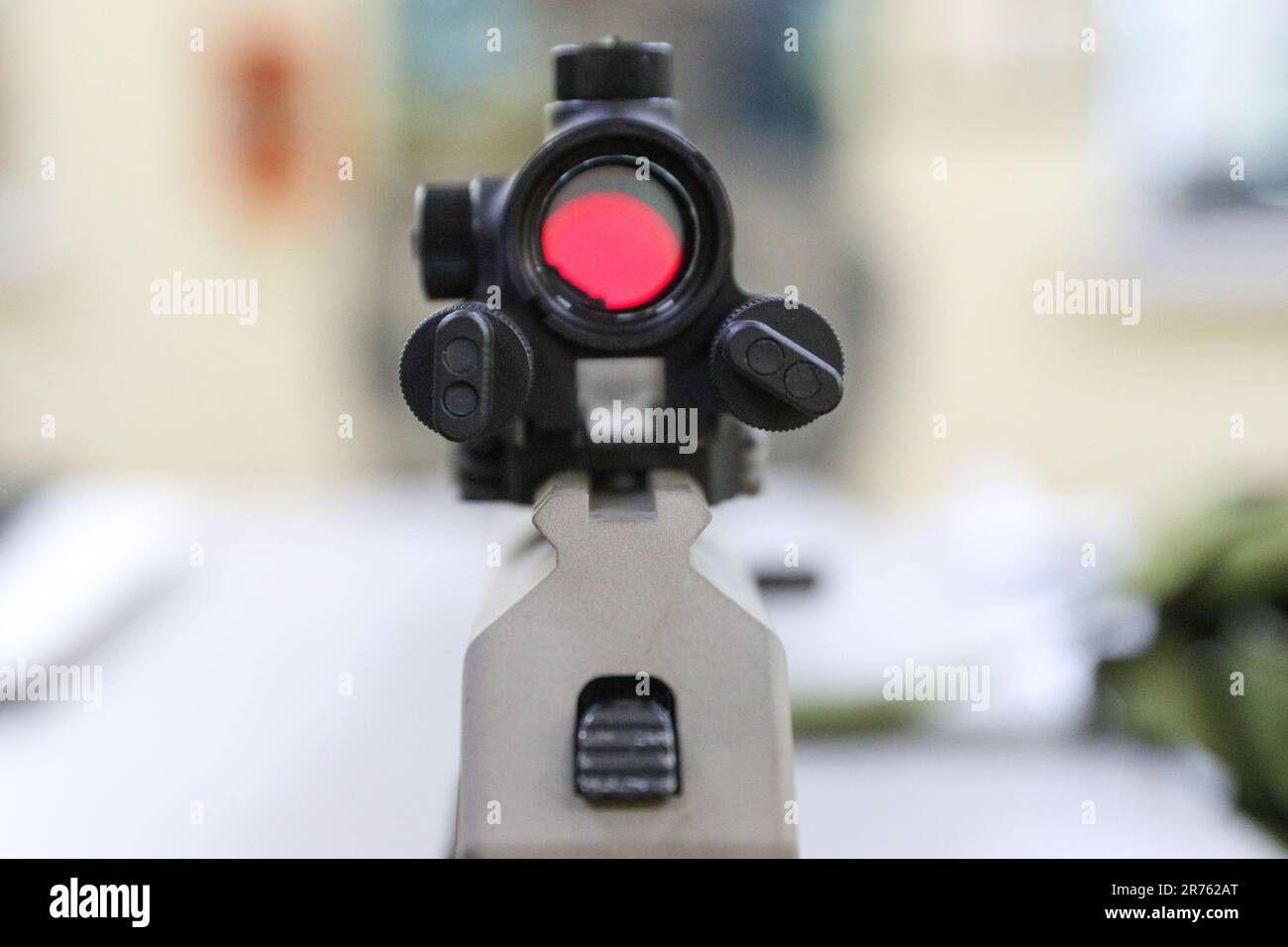 09.06.2023. Russia. Moscow. Collimator sight for weapons in the shop of ...