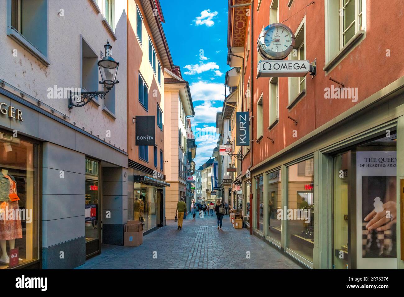 Great street view of the shopping lane Weggisgasse with its historic ...