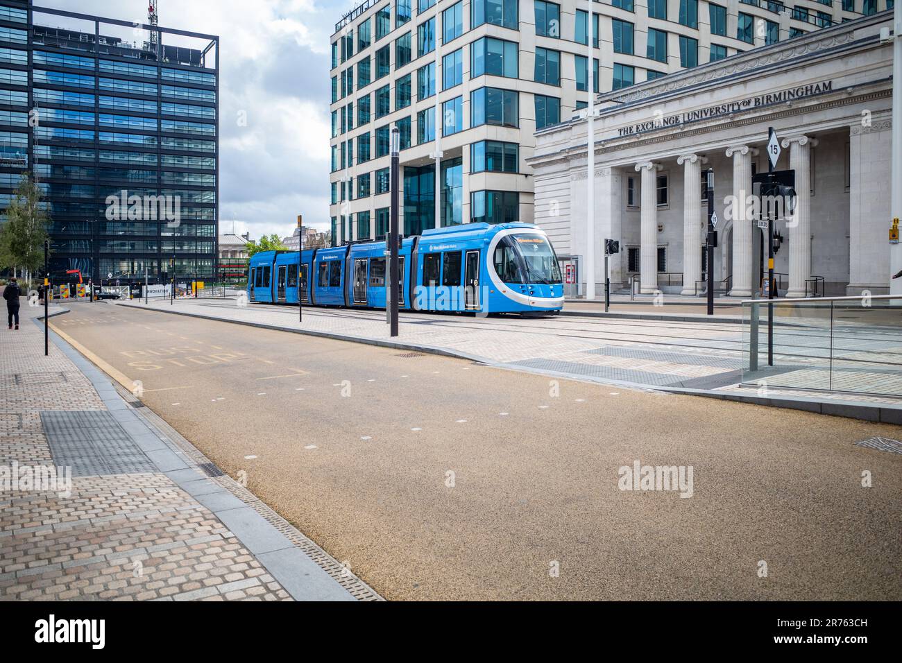 A tram on Broad Street, in front of The Exchange building, part of the ...