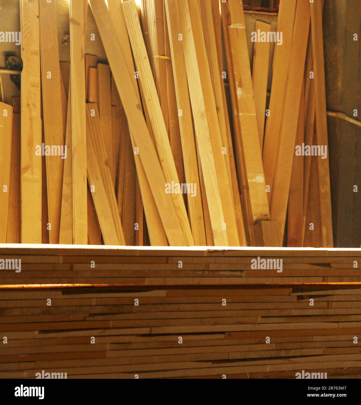 Wood timber construction material. Pile of construction timber at the ...