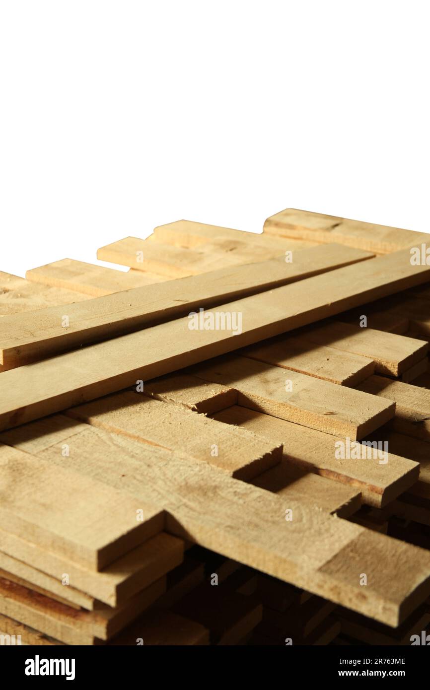 Wood timber construction material. Pile of construction timber at the ...
