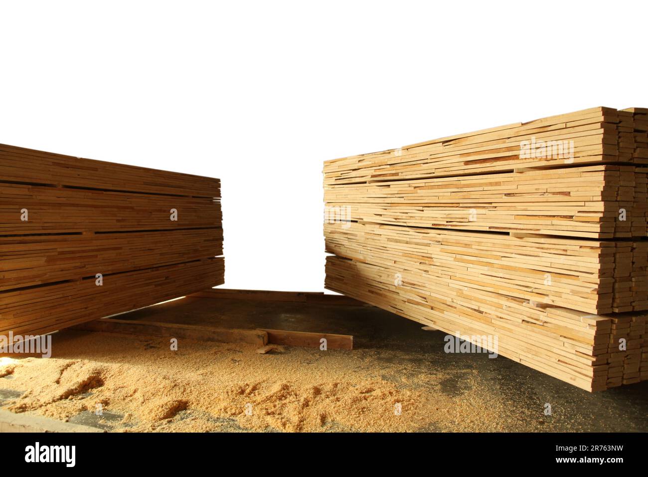 Wood timber construction material. Pile of construction timber at the ...