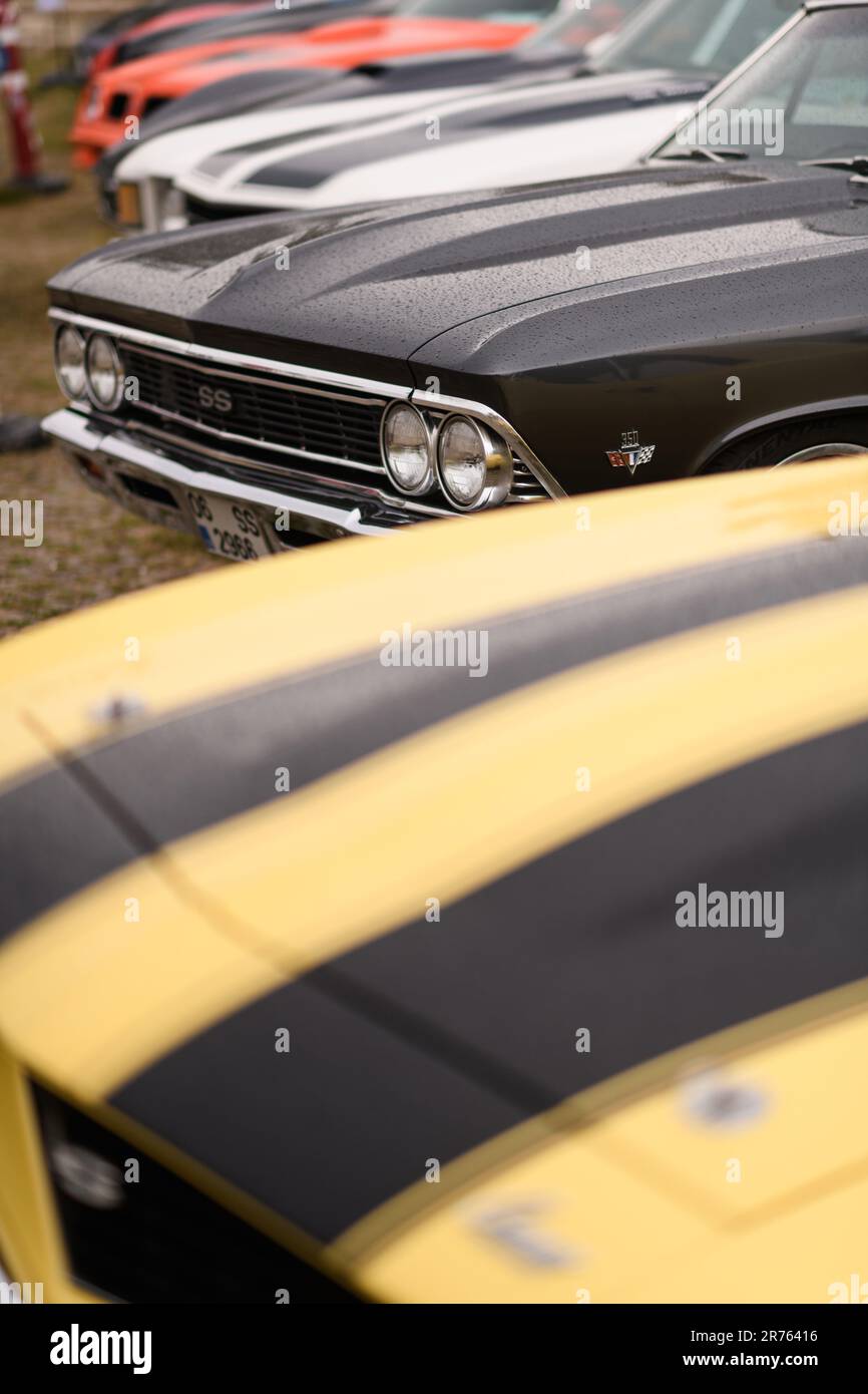 Izmir, Turkey - June 3, 2023: Front view of a black Chevrolet Chevelle ...