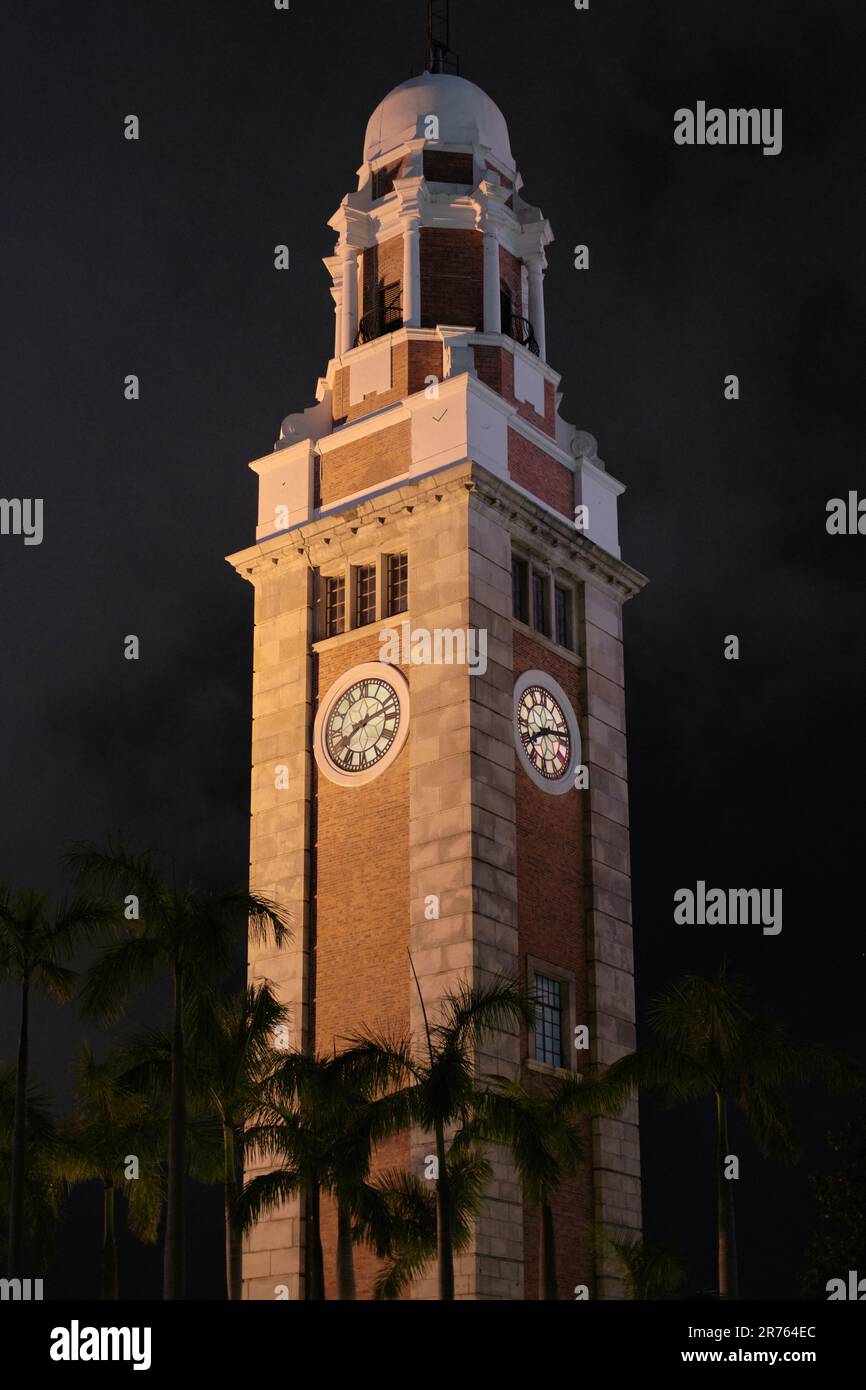 Kowloon, Hong Kong - April 2023: The Tsim Sha Tsui Clock Tower at night ...