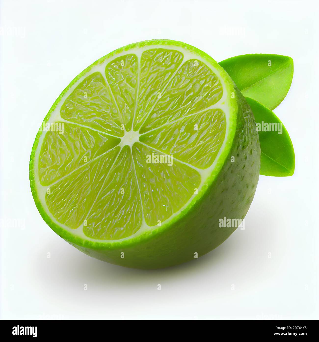 A close-up shot showing the texture and details of the green lime fruit ...