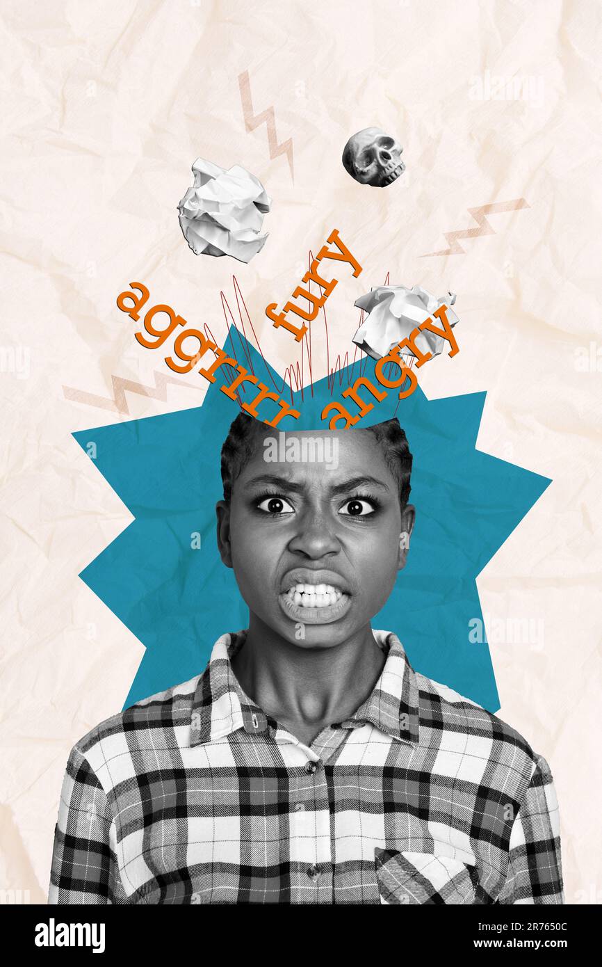 Vertical creative composite illustration photo collage of angry furious ...